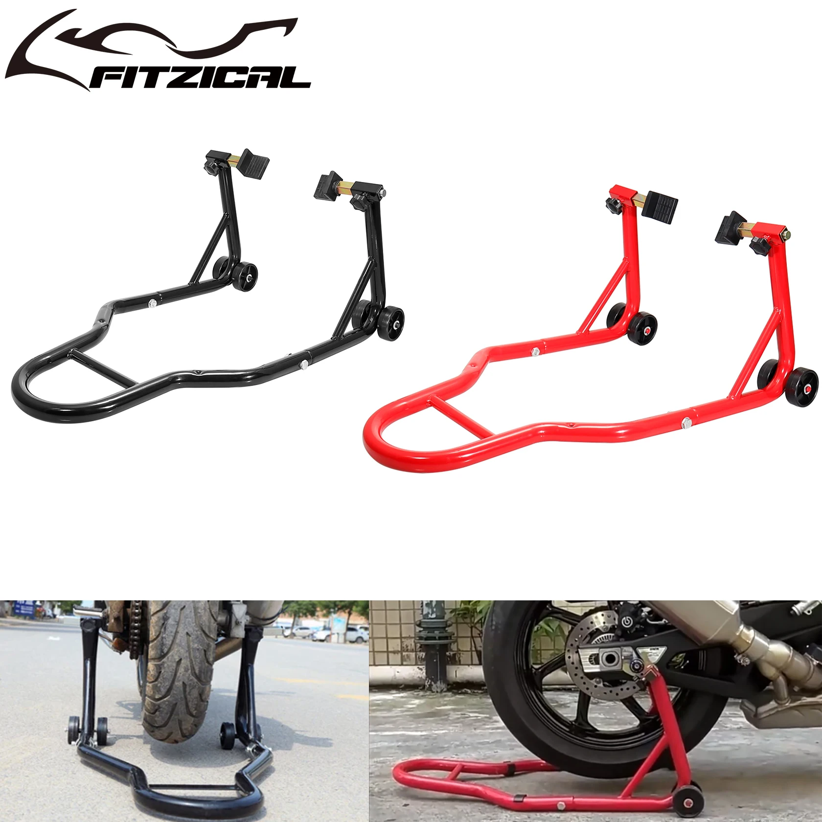 Universal Motorcycle Rear Wheel Support Black/Red Full Set Stand Wheel ...