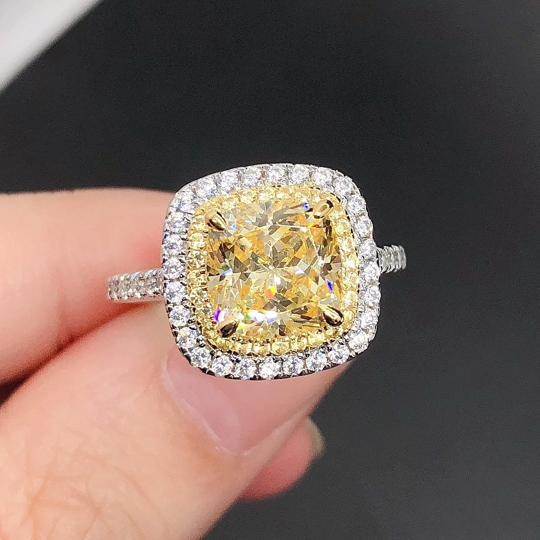2.5Ctw 7X7mm Cushion Cut Created Halo Yellow Diamond Engagement Ring ...