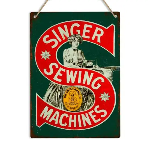 SINGER-SEWING-MACHINES-Vintage-Metal-Wall-Sign-Retro-Woman-Craft-Room ...