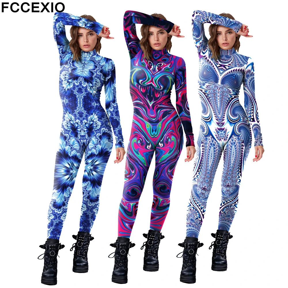 FCCEXIO Halloween Party Abstract Geometry 3D Print Women Sexy Skinny ...
