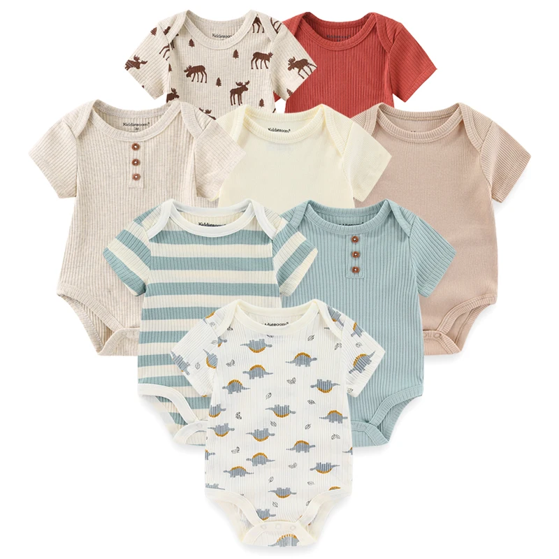 4Pieces Cotton New Born Bodysuit Print Baby Girl Clothes Short Sleeve ...