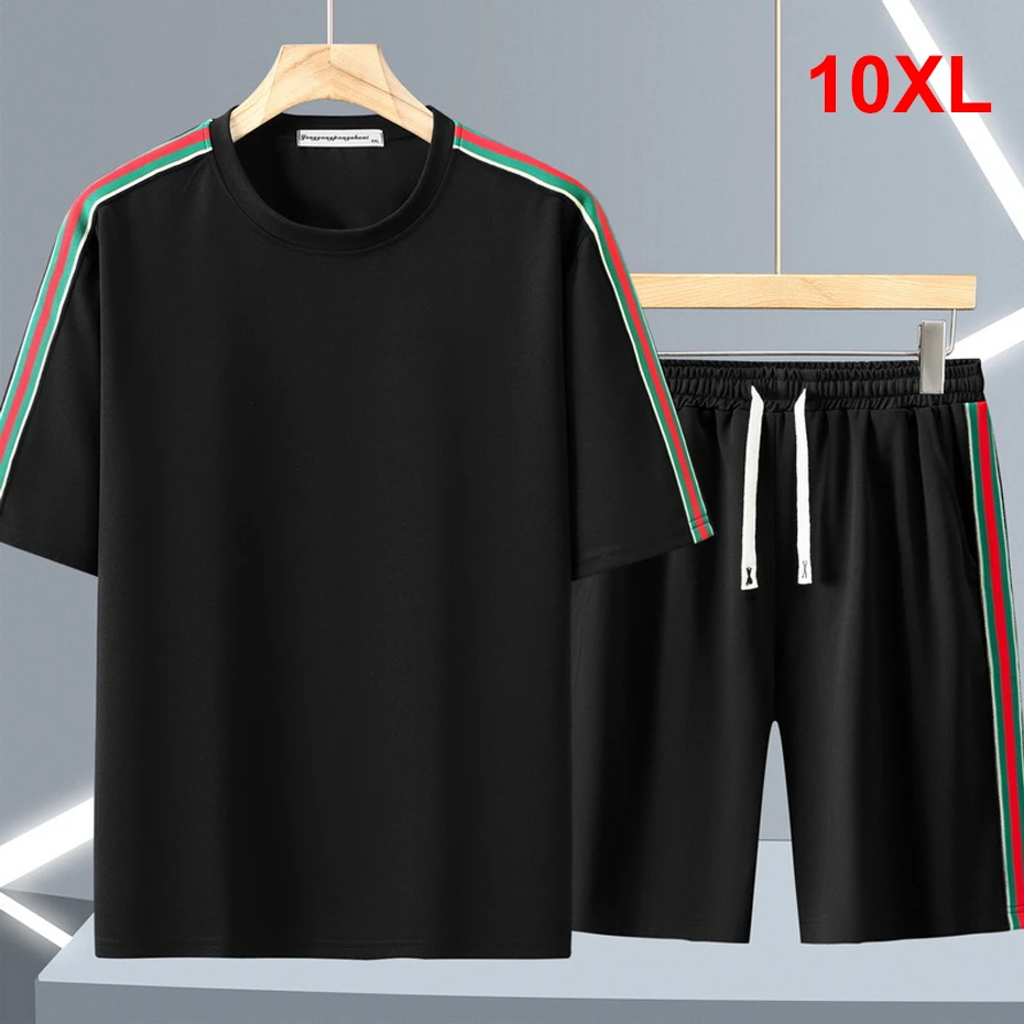Summer Tracksuits Men Plus Size 10XL Summer Sets Casual Fashion Stripe ...
