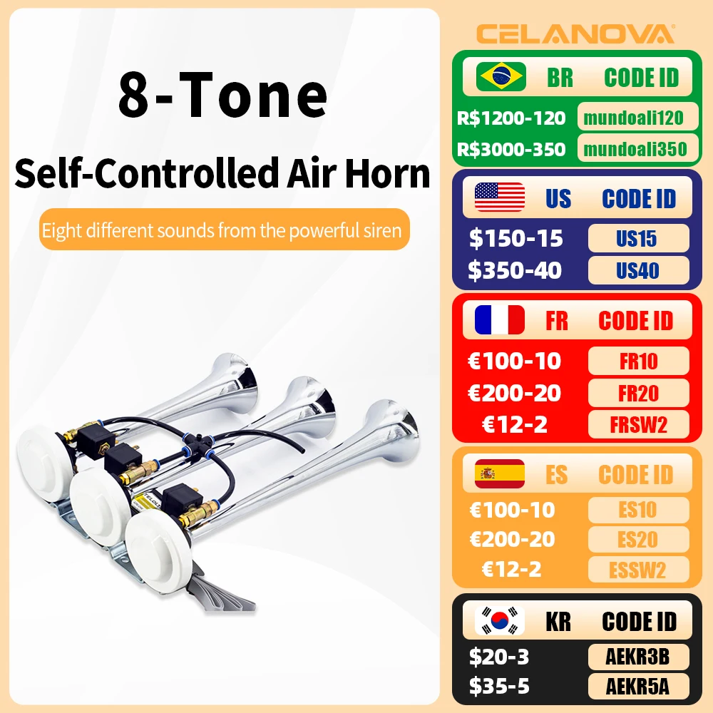 8-tone Self-controlled Air Horn, Car Horn, Bright Silver Music Horn ...