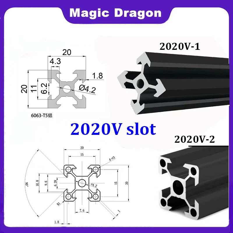 1PC 2020V Slot Oxidized Black EU Standard Industrial Aluminum Profile ...