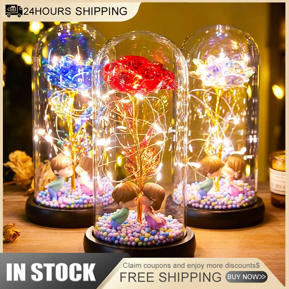 Valentines-Day-Gift-for-Girlfriend-Eternal-Rose-LED-Light-Foil-Flower ...
