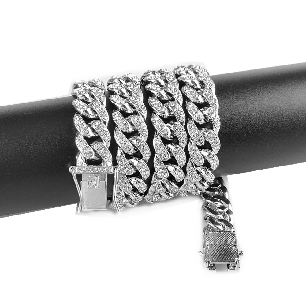 13MM-Rhombus-Prong-Cuban-Link-Chain-2Row-Iced-Out-Rhinestones-Rapper ...