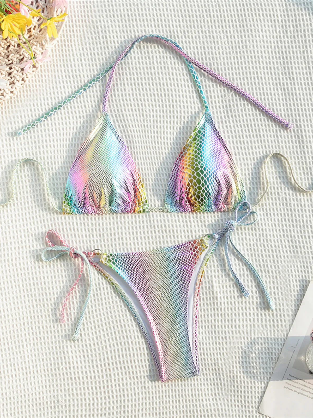 Colorful Snake Skin Halter Strappy Bikini Female Swimsuit Women ...