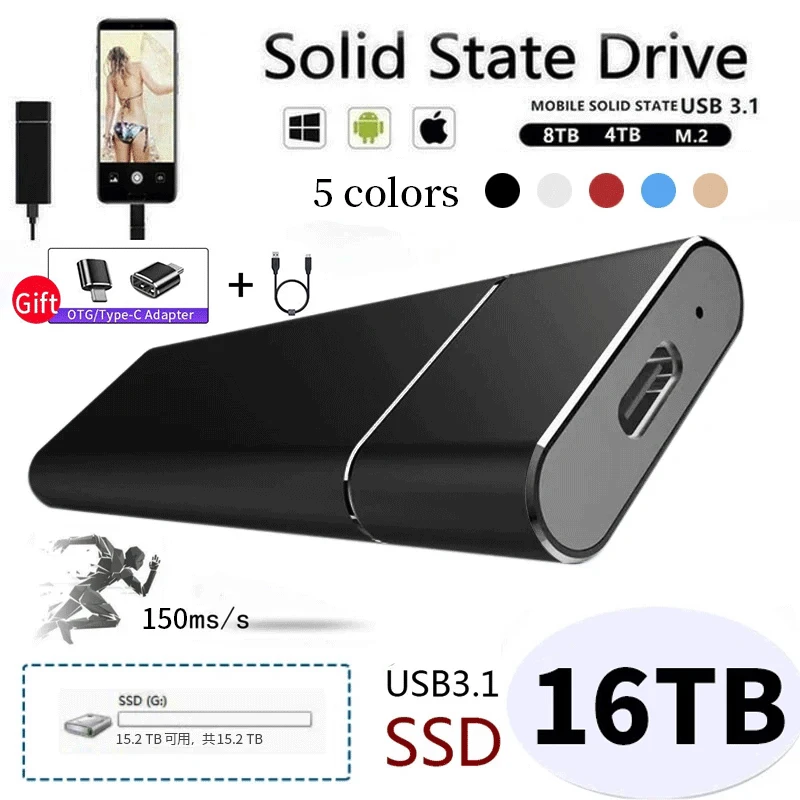 1TB Portable SSD External Solid State Hard Drive 500GB 2tb Hard Disks ...