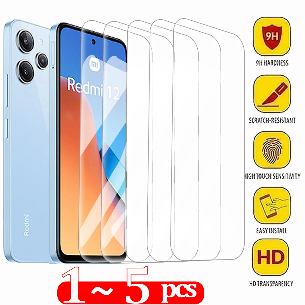 1-5PCS-Transparent-Tempered-Glass-For-Xiaomi-Redmi-12-Screen-Protector ...