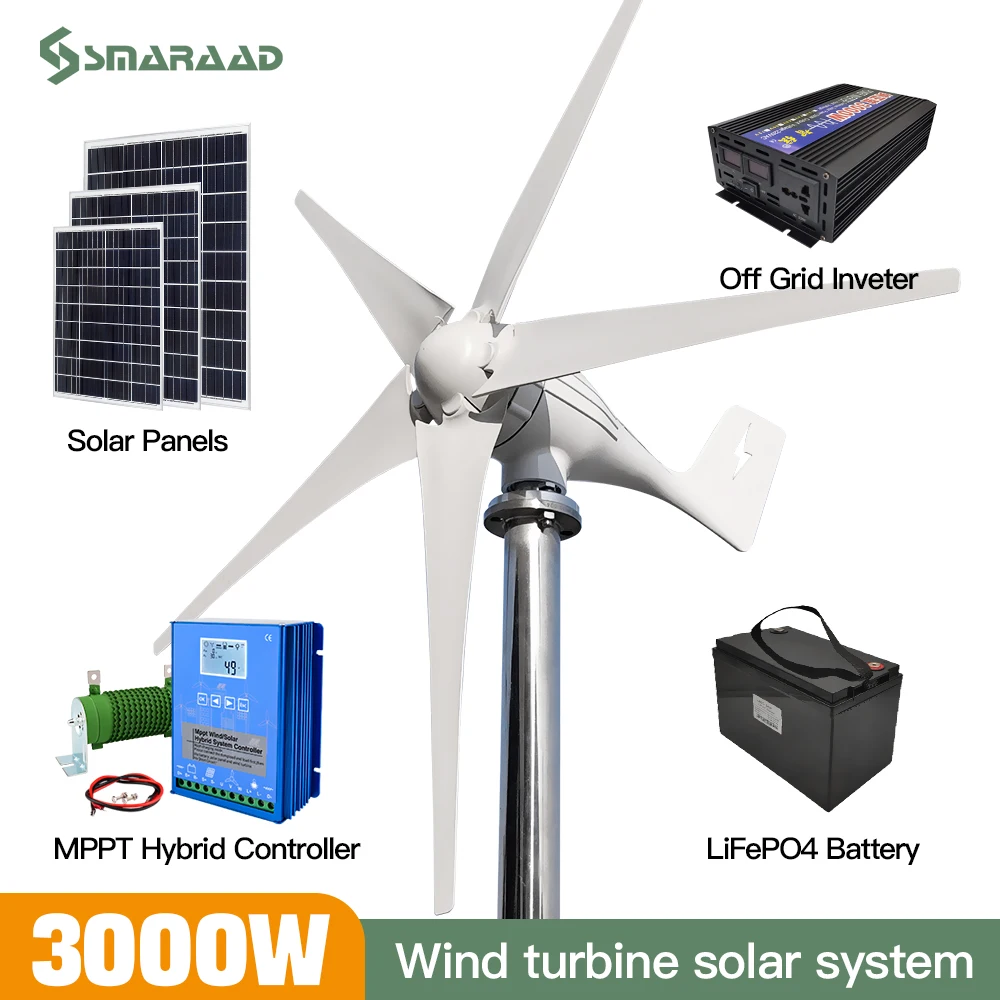 3000W Wind Turbine 12V 24V 48V Free Energy Wind Turbine With Free MPPT ...
