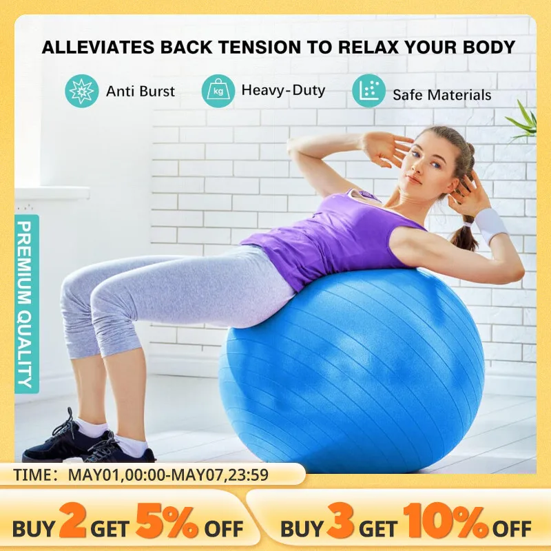 Sports-Yoga-Fitness-Ball-Thickened-Non-slip-Blue-PVC-Material-55cm-Core ...