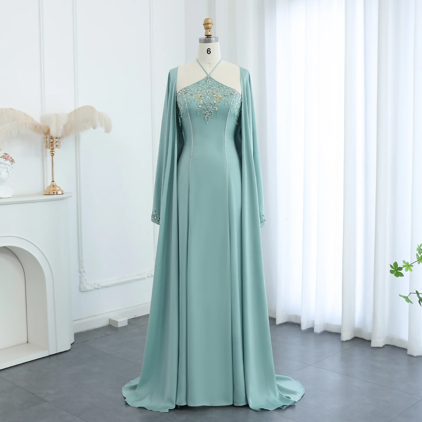 Sharon-Said-Luxury-Saudi-Arabic-Sage-Green-Halter-Evening-Dresses-with ...