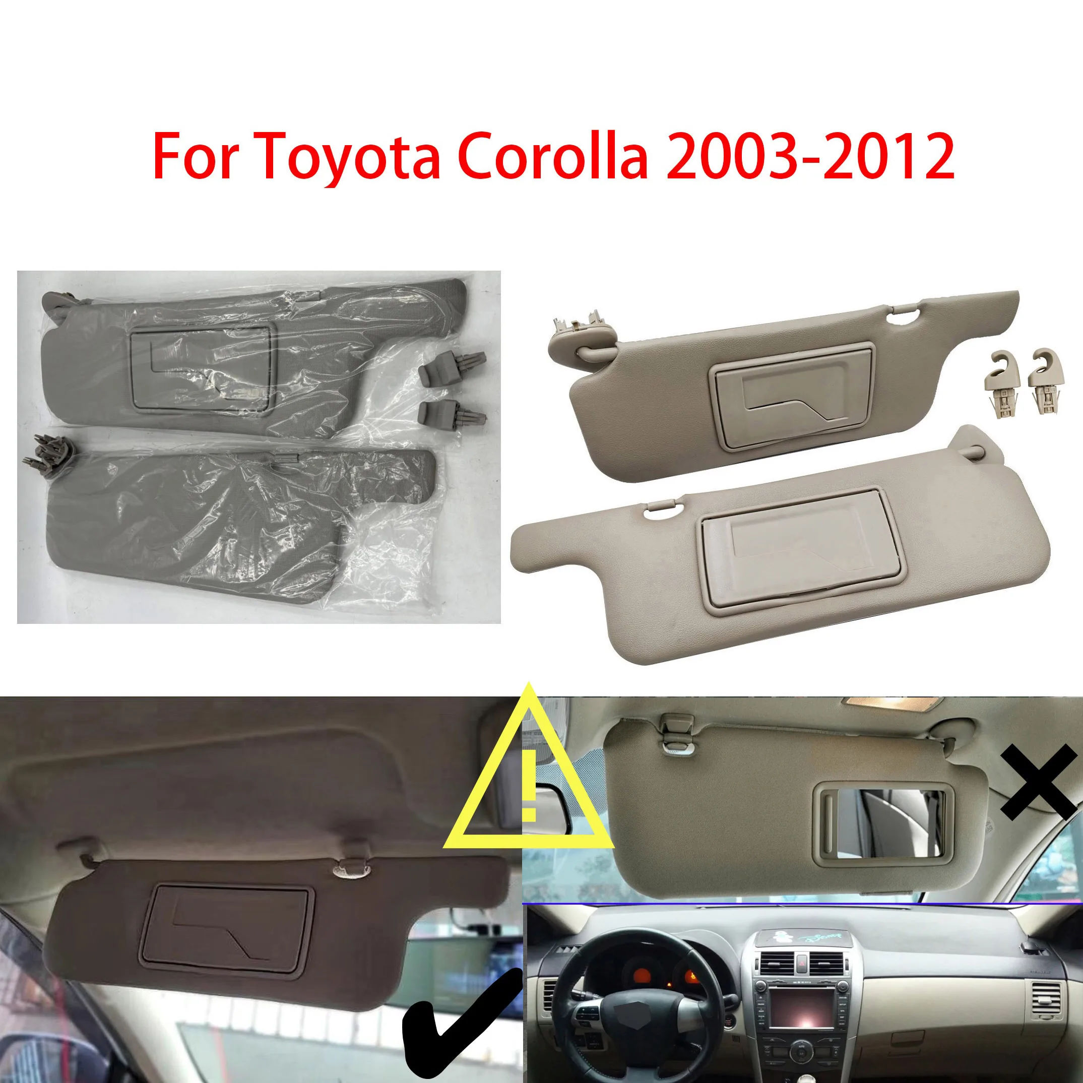 AH47 2 Piece Car Sun Visor For Toyota Corolla 2003-2012 Makeup Mirror ...