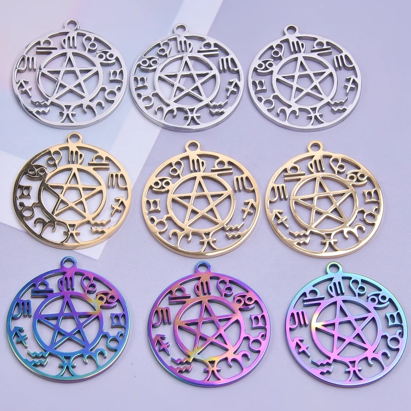 6Pcs/Lot Witch 12 Constellations Zodiac Charms Wicca Star Pentagram ...