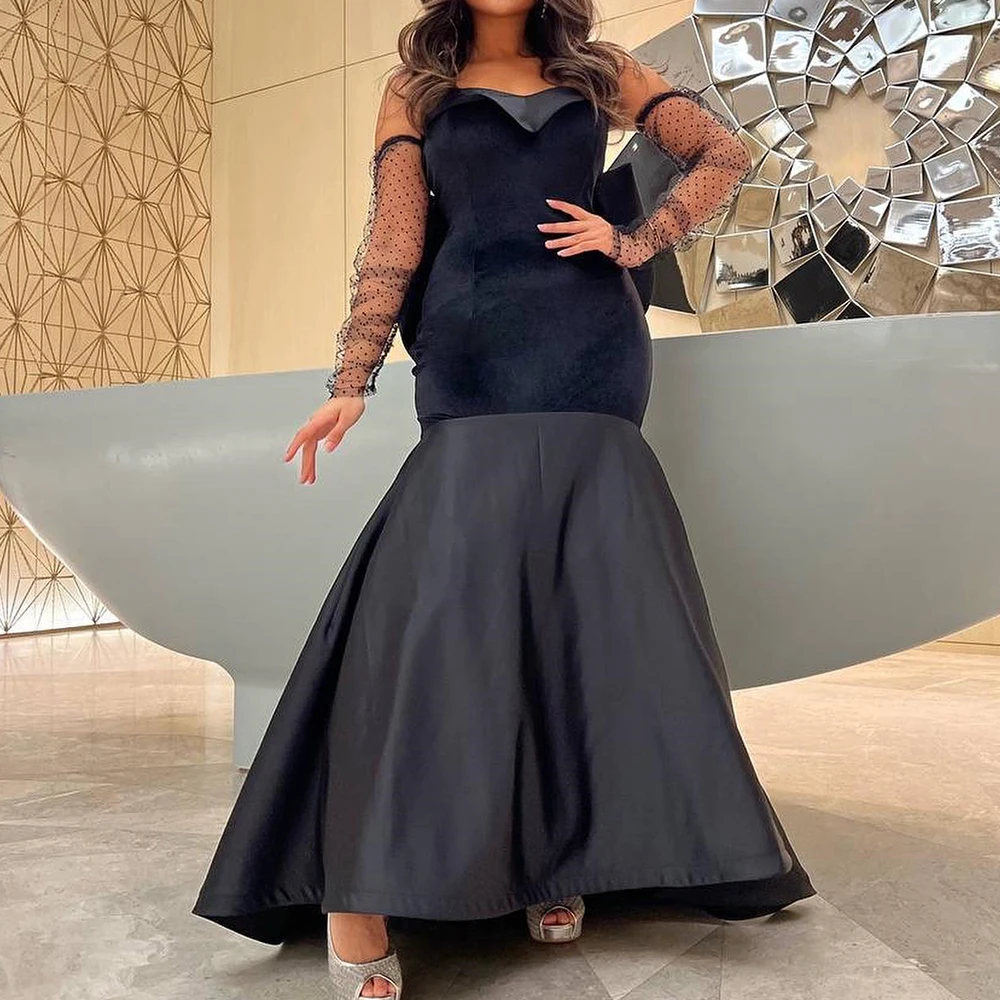 Elegant-Party-Evening-Dresses-WomanDetachable-Sleeve-Mermaid-velvet ...