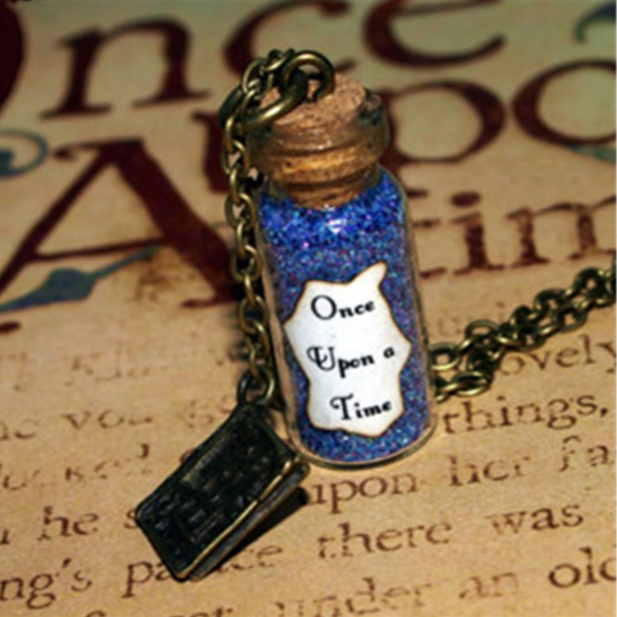 Once-Upon-a-Time-Magical-Necklace-Glass-Bottle-with-an-Old-Book-Charm ...