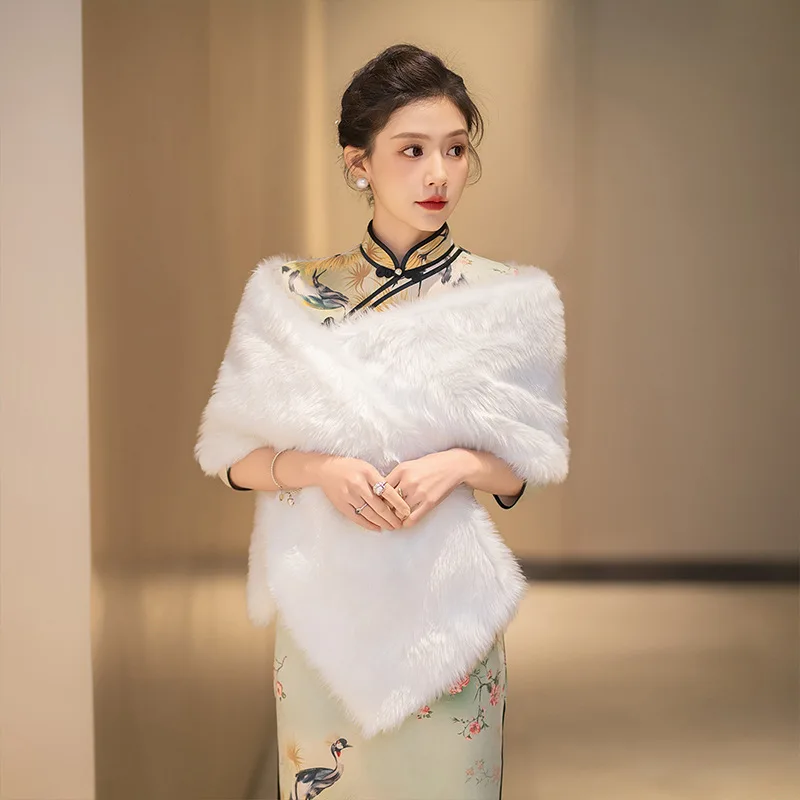 White Black Wedding Winter Faux Fur Shawl Bridal Top Bolero Cheongsam ...