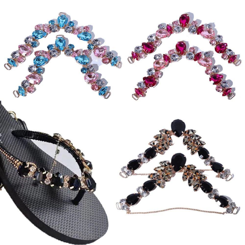 2Pcs Removable Sandal Beach Slider Decor Chain Casual Acrylic Crystal ...