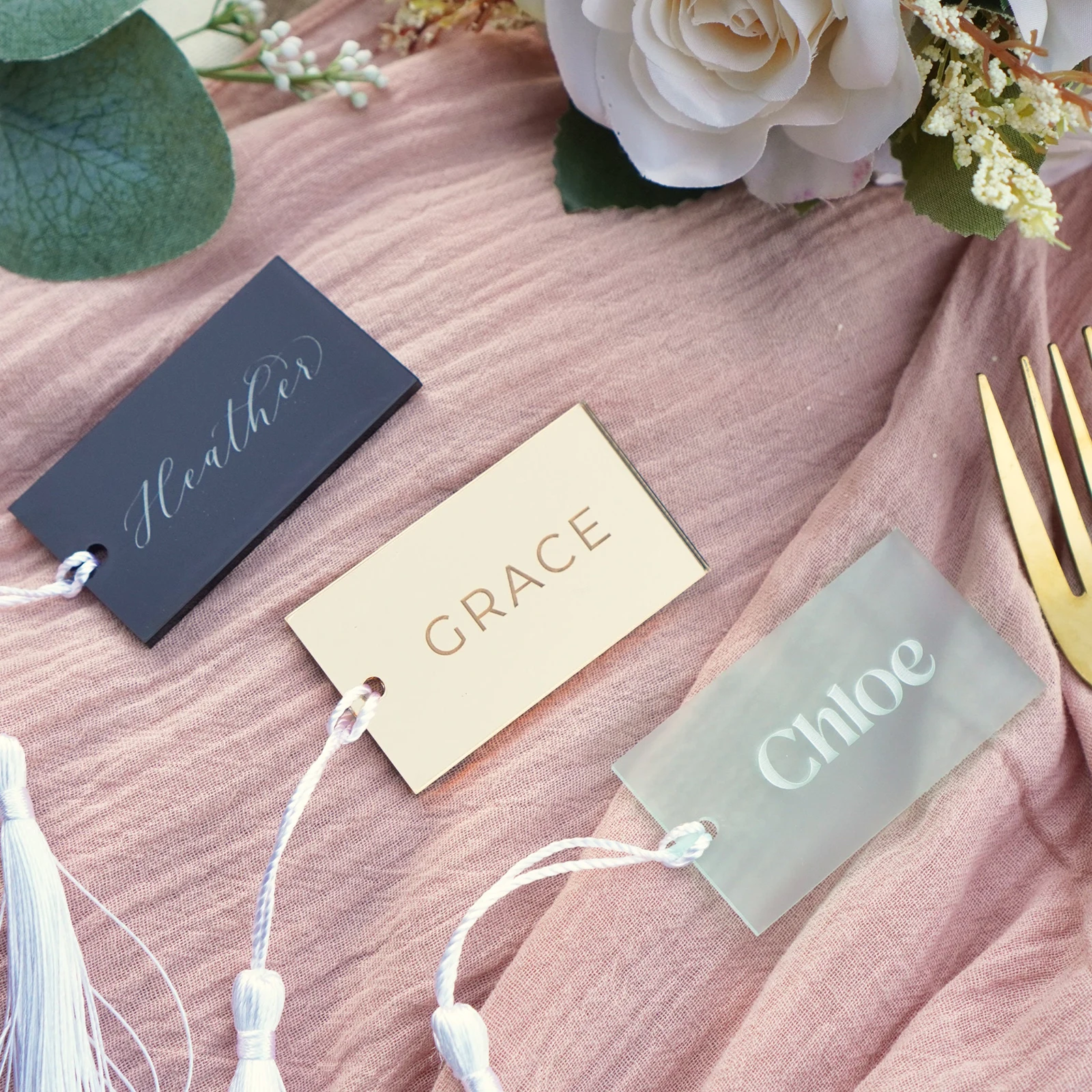 Blank-Acrylic-Name-Tag-with-Tassel-Bookmark-Place-Card-Wedding-Favor ...