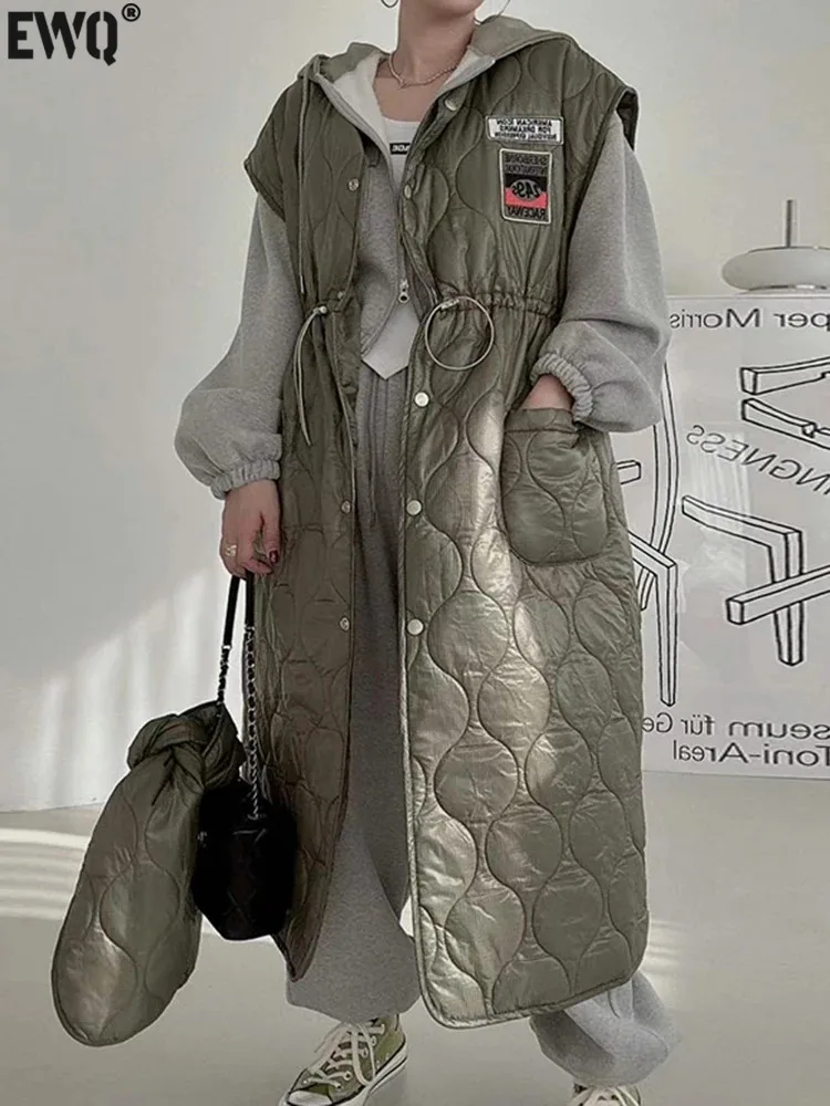 [EWQ] Sleeveless Overcoats Vintage V Neck Drawstring Warm Women's Thick ...