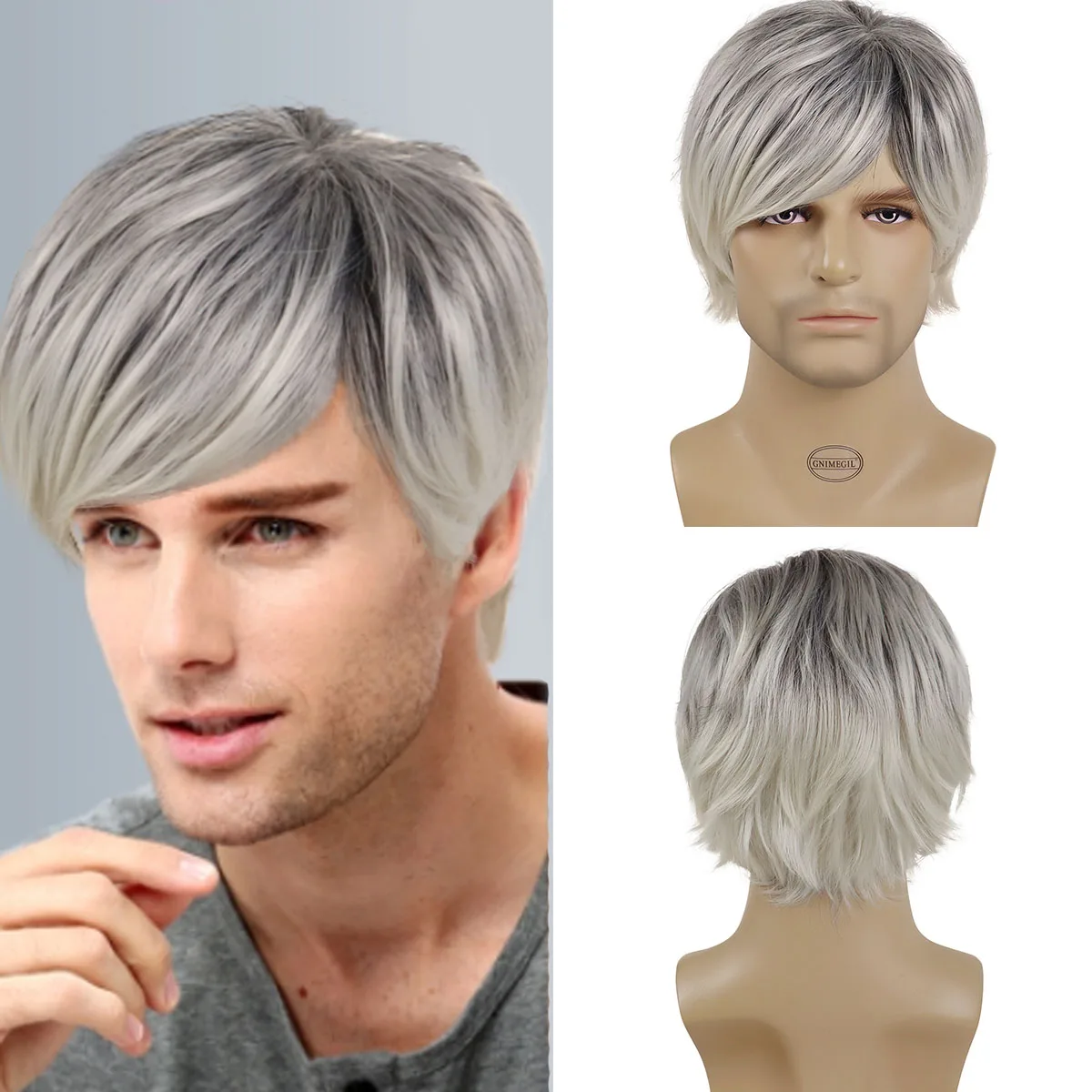 Synthetic male grey hair wigs multiple choices (Brand - Gnimegil) - Hair.lk