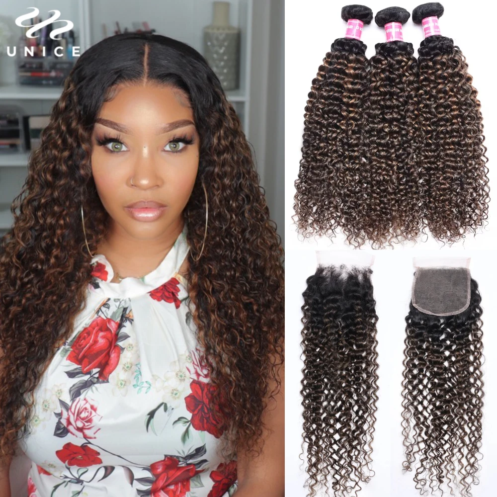UNice-Hair-FB30-Highlight-Mixed-Brown-Color-Curly-Bundles-100-Human ...