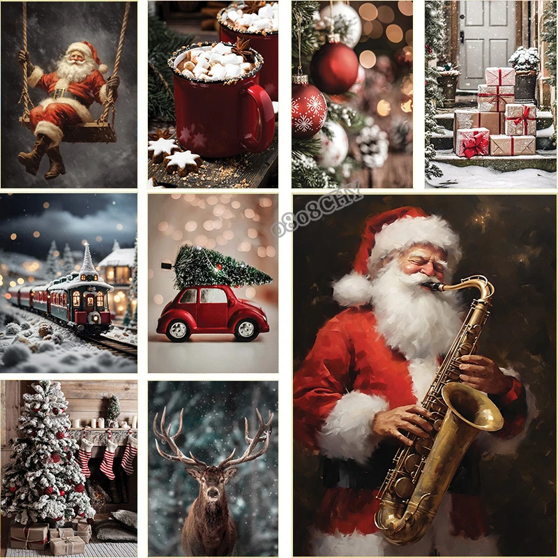 Christmas-Collection-Canvas-Print-Art-Santa-Christmas-Tree-Deer-Poster ...