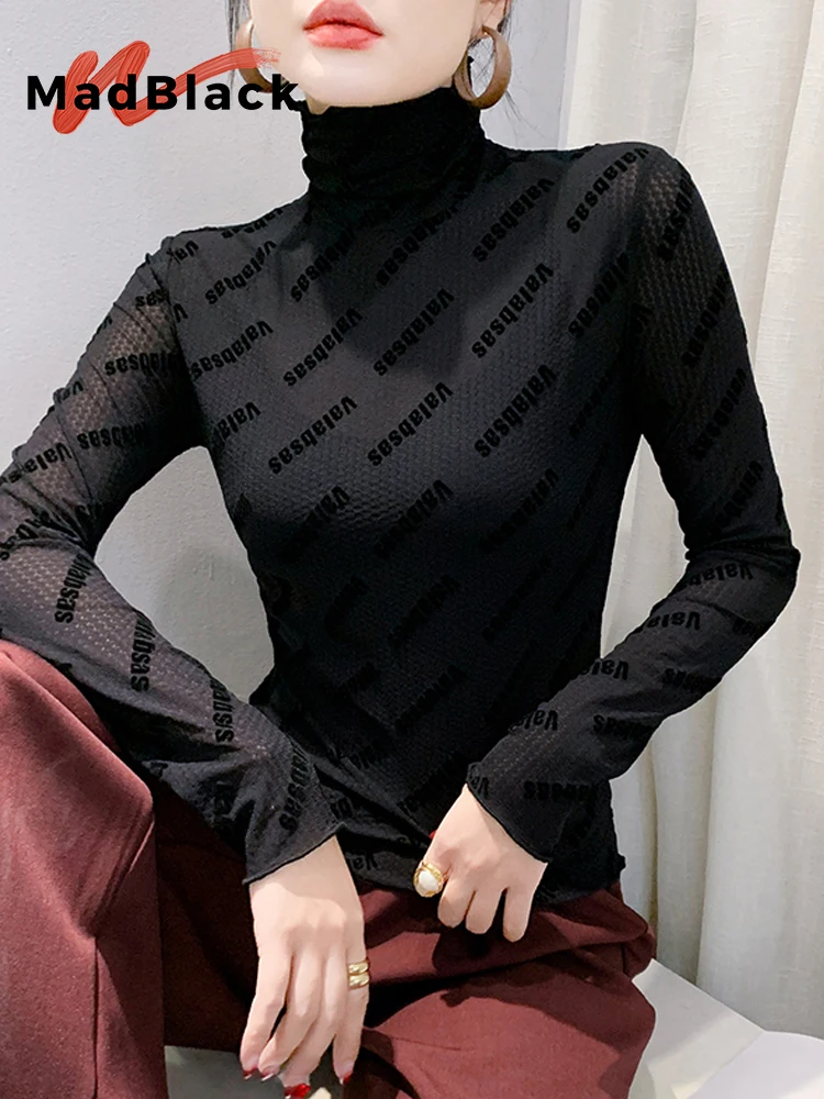 MadBlack-European-Flocking-T-Shirt-Sexy-Women-Turtleneck-Print-Top ...