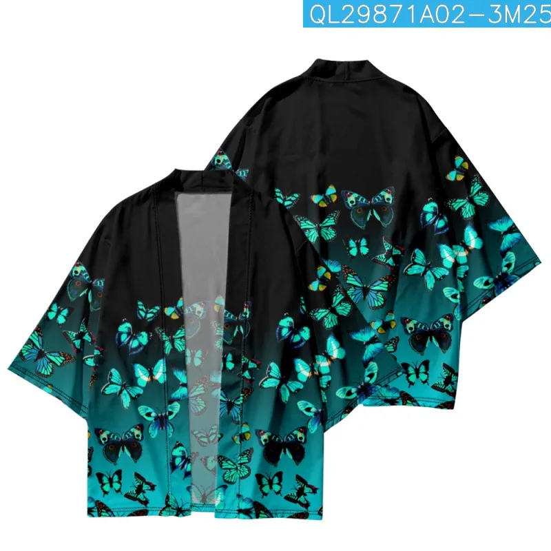 Summer-Japanese-Fashion-Color-Butterfly-Printed-Gradient-Loose-Kimono ...