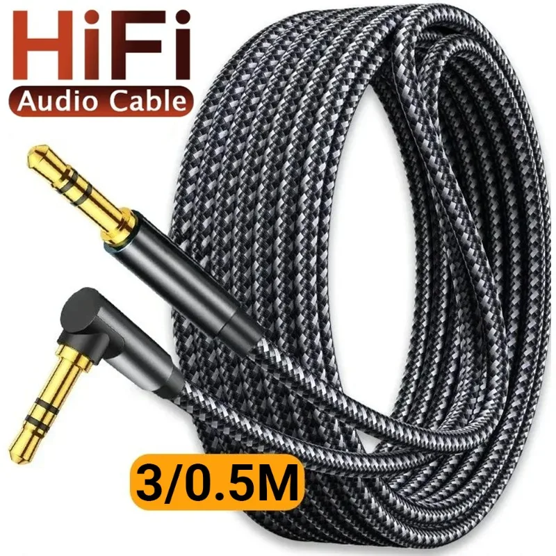 3.5mm Jack Audio Cable 90 Degree Elbow Male To Male Speaker Aux Wire ...