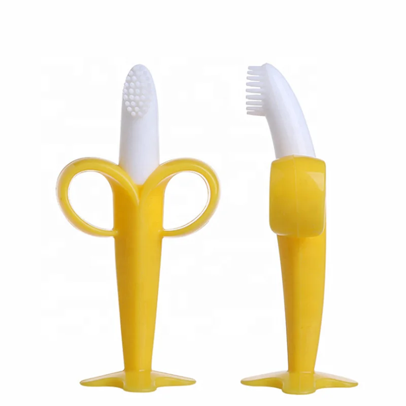 Baby Silicone Training Toothbrush BPA Free Banana Shape Safe Toddle ...