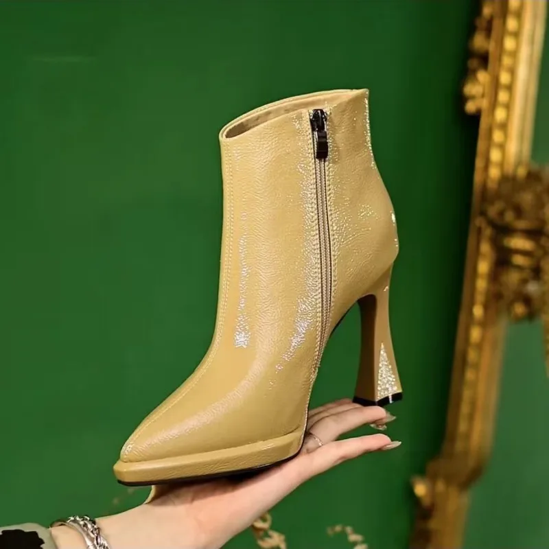 Botas-puntiagudas-de-cuero-con-plataforma-para-mujer-zapatos-de-tac-n ...