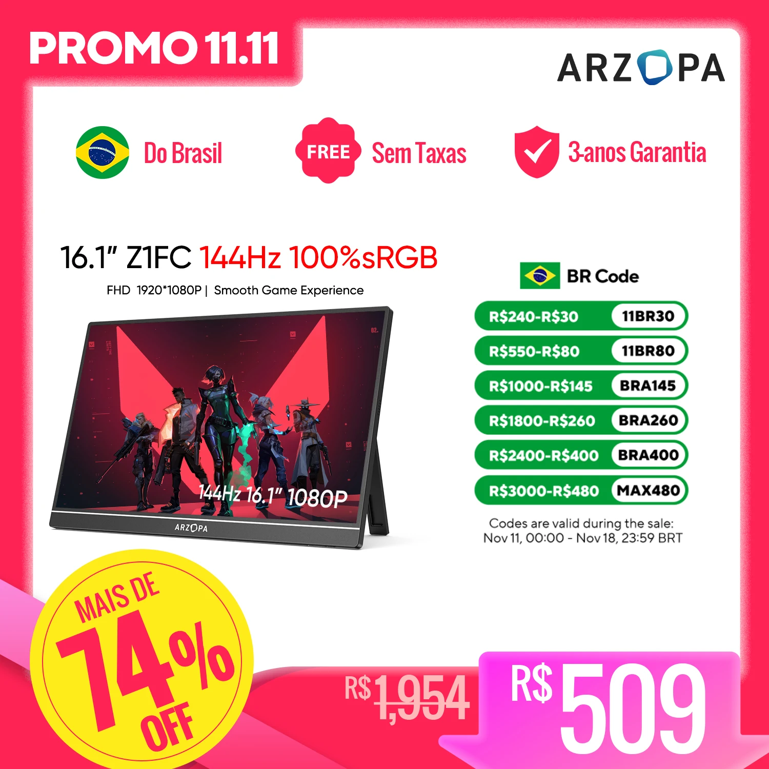 ARZOPA-16-1-inch-100-sRGB-144Hz-Gaming-Monitor-Portable-Laptop-Display ...