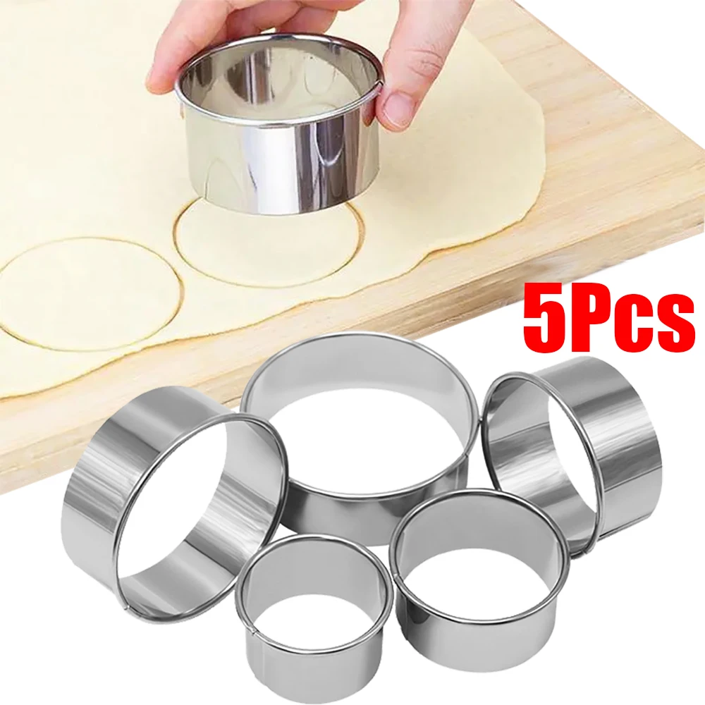 5Pcs/set Round Biscuit Mold Stainless Steel Cake Fondant Cutting Mold ...