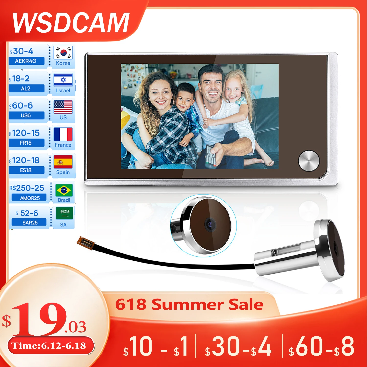 Wsdcam 3,5 zoll Kamera Guckloch Türklingel 120 Grad Tür viewer Drahtlose Türklingel Smart Home ...