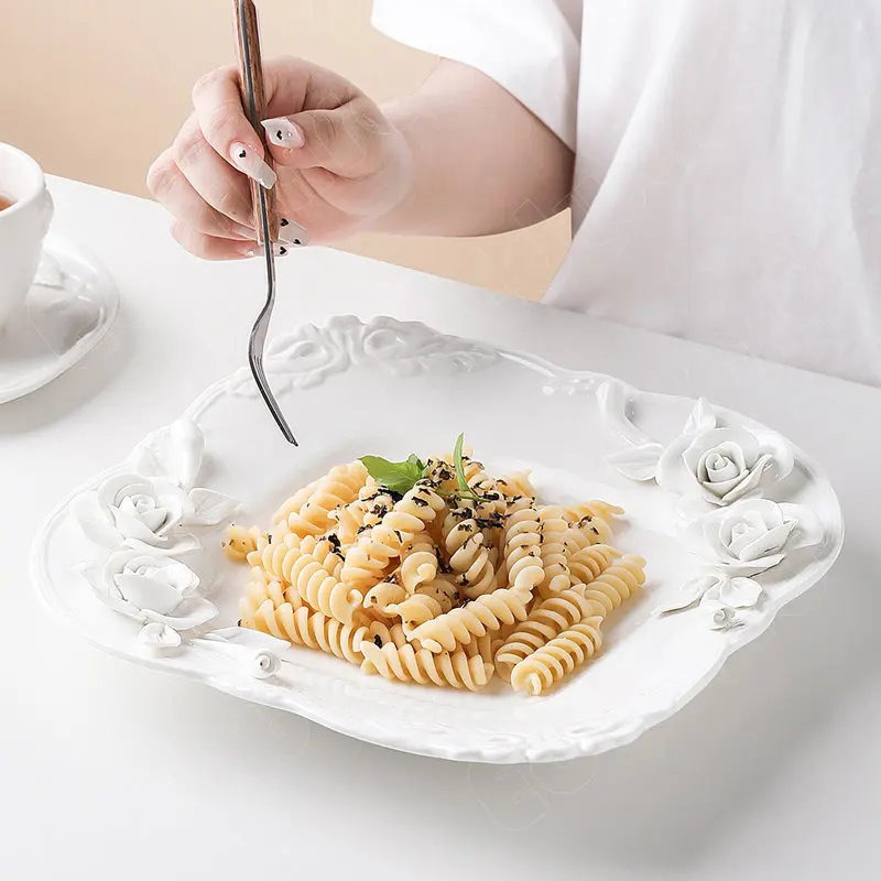 European-Style-Dinner-Plate-Embossed-Retro-Ceramic-Plates-Cake-Fruit ...