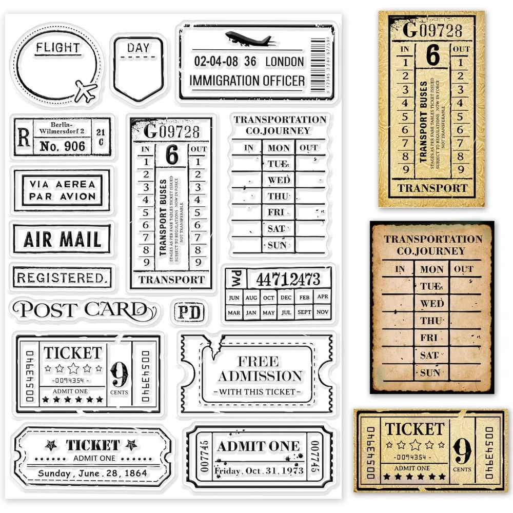 1PC Vintage Travel Ticket Themed Clear Stamps Tickets Silicone Stamp ...