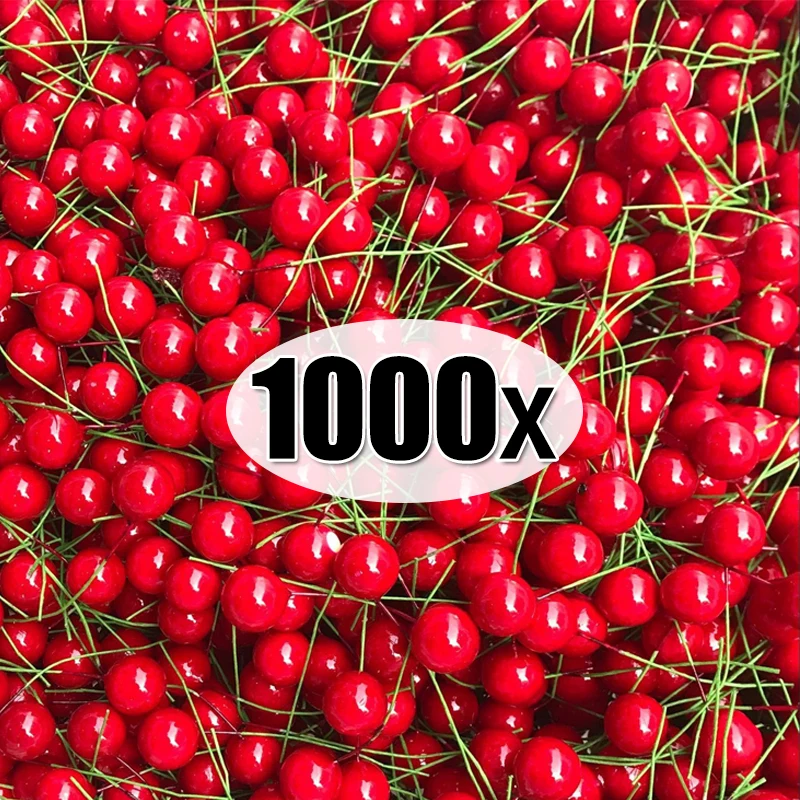 Artificial Mini Red Berries Cherry Stamen Fake Holly Berry Flowers ...
