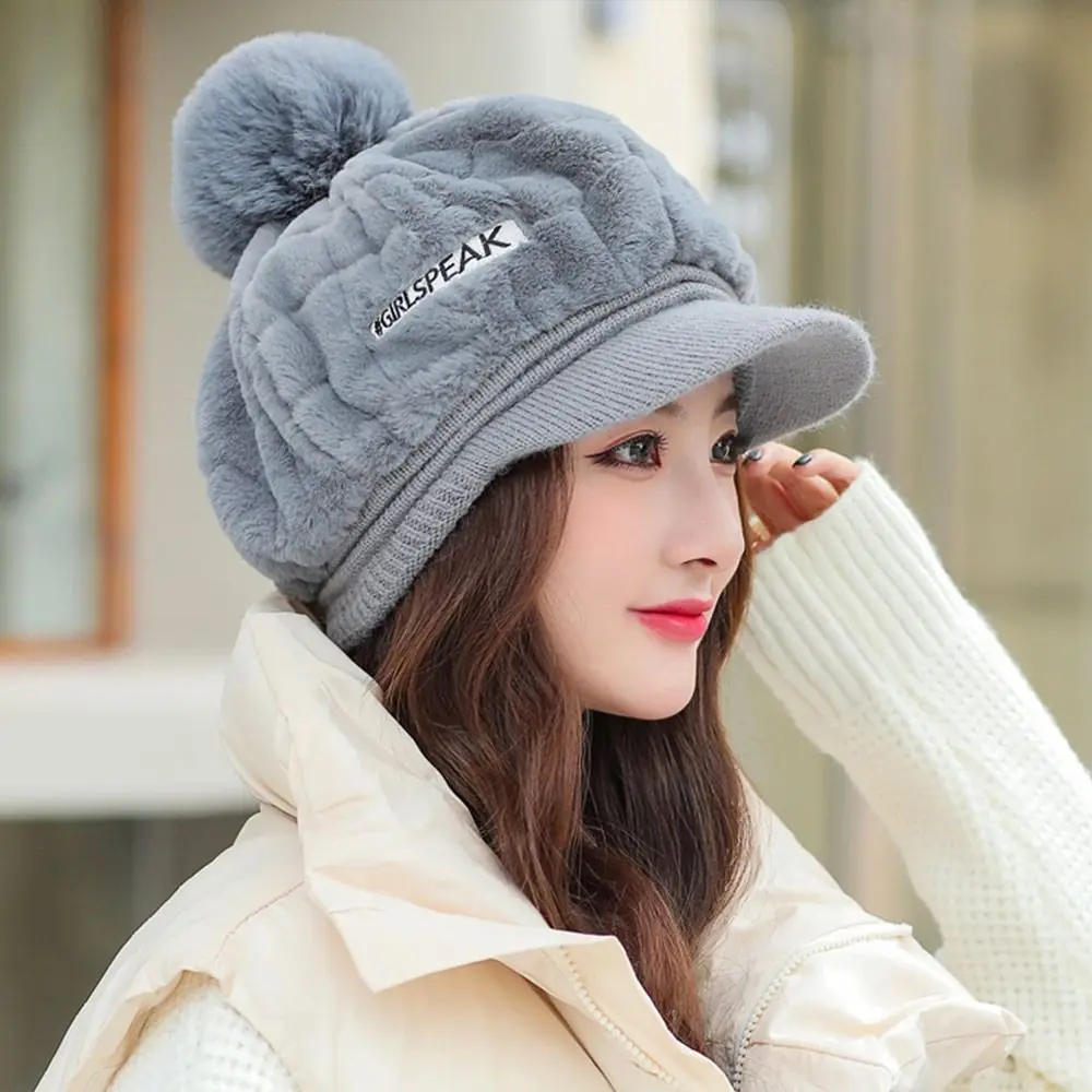 Peaked Cap White Duck Tongue Cap Winter Fluffy Plush Hat Thick Fur Faux ...