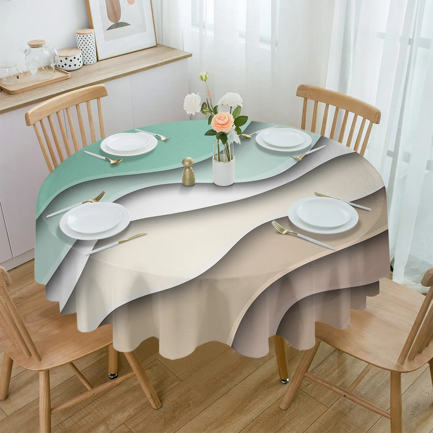 Green-Brown-Gradient-Geometric-Abstract-Round-Waterproof-Tablecloth ...