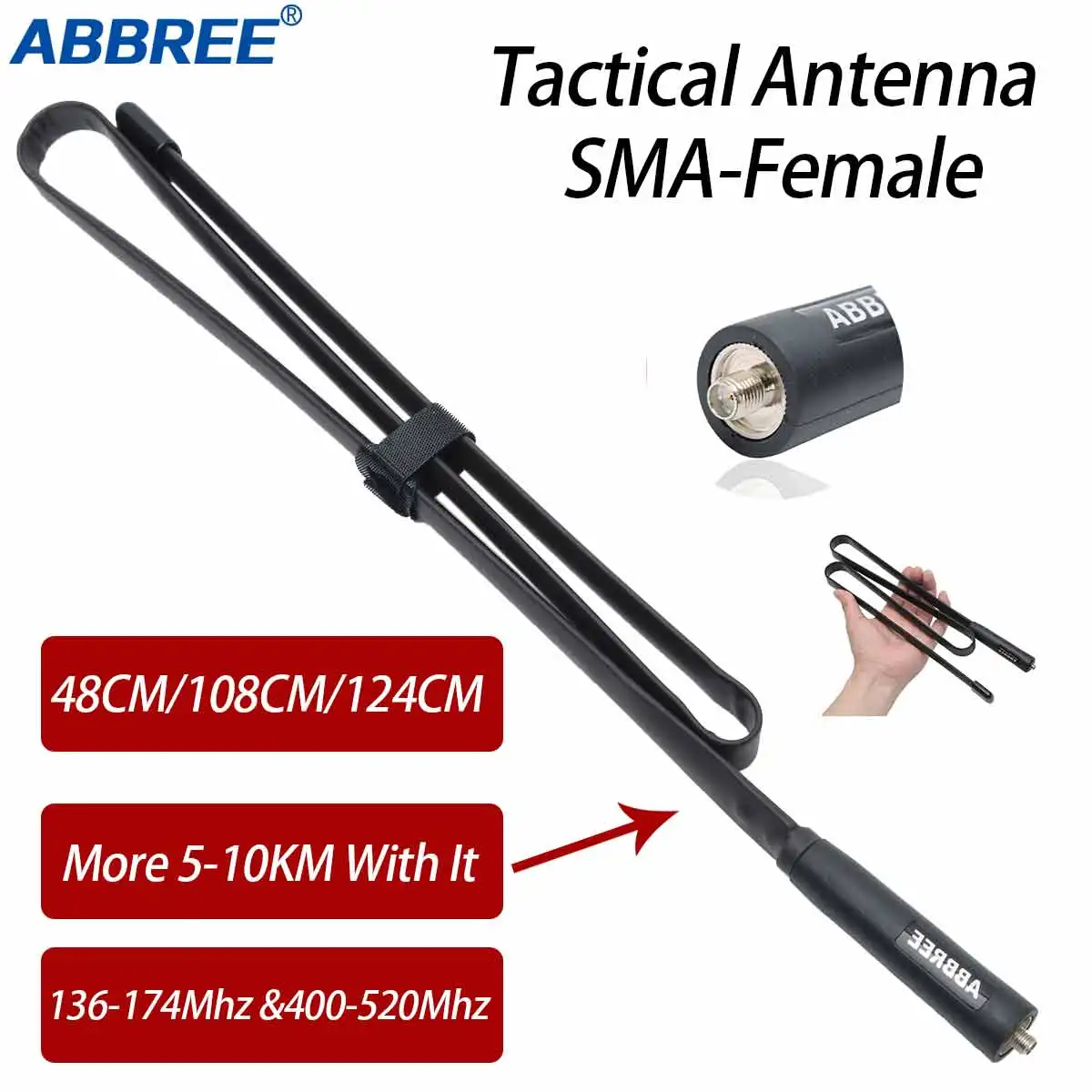 ABBREE CS Tactical Antenna SMA-Female Dual Band VHF UHF 144/430Mhz Foldable For Walkie Talkie ...