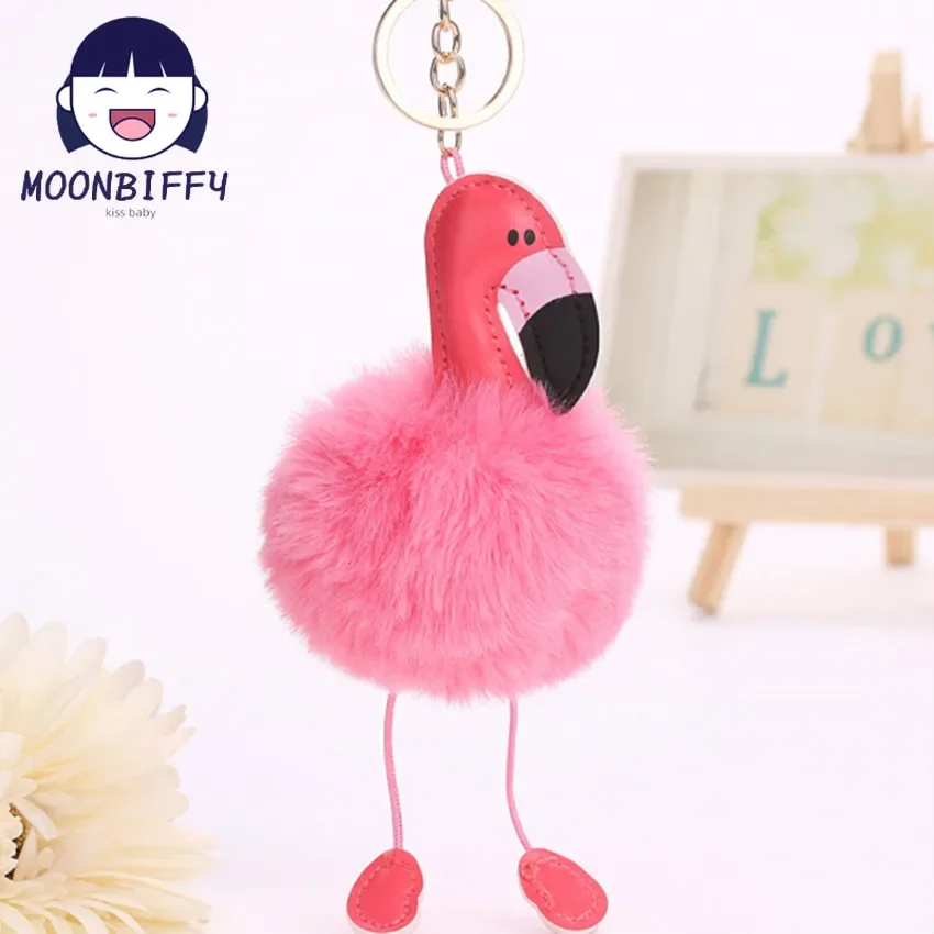 Cute-Fluffy-Flamingo-Keychain-Rabbit-Key-Chain-Women-Fur-Bag-Charms ...