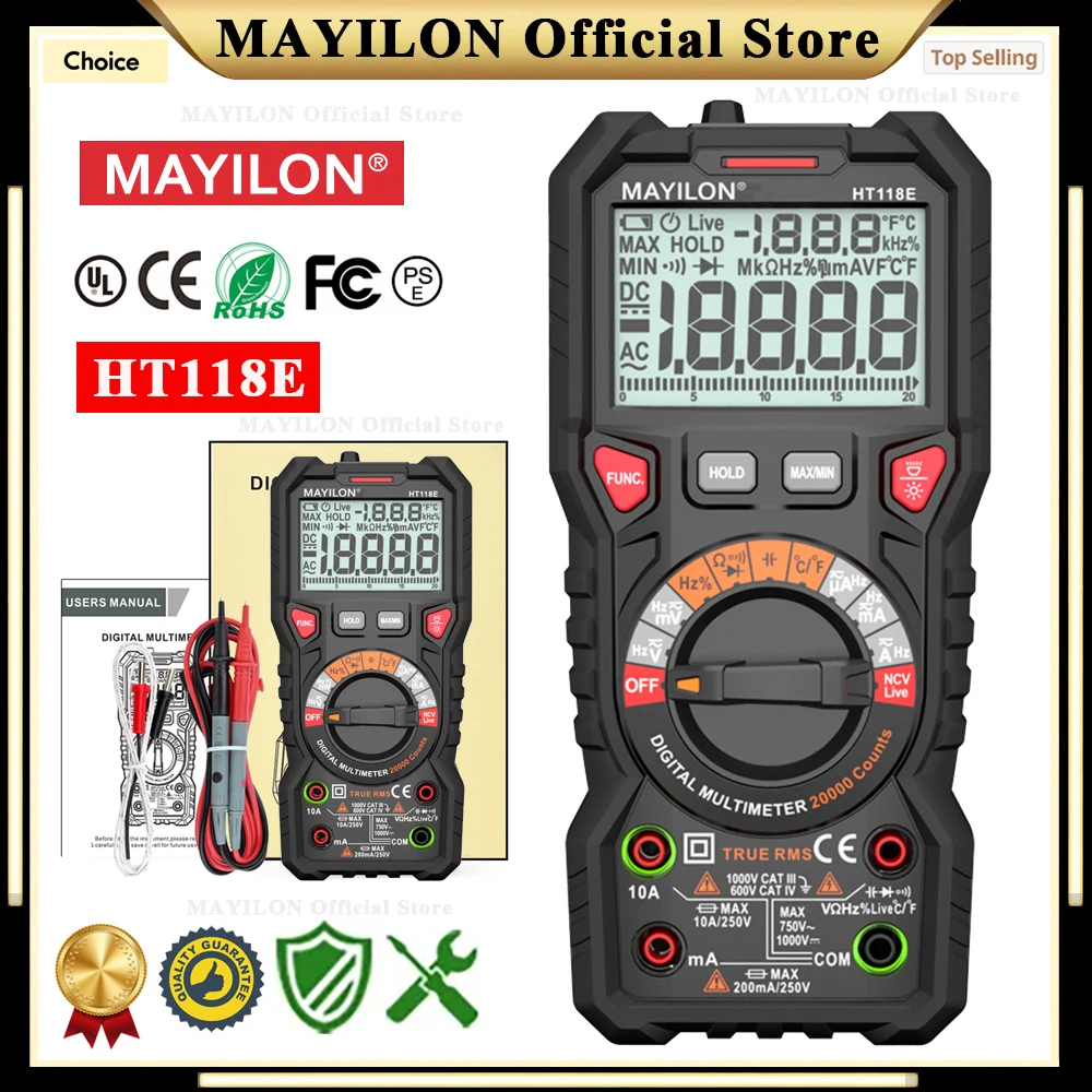 MAYILON-HT118E-Digital-Multimeter-20000-Counts-AC-DC-Ammeter-Voltmeter-Professional-NCV-Ohm-Hz ...