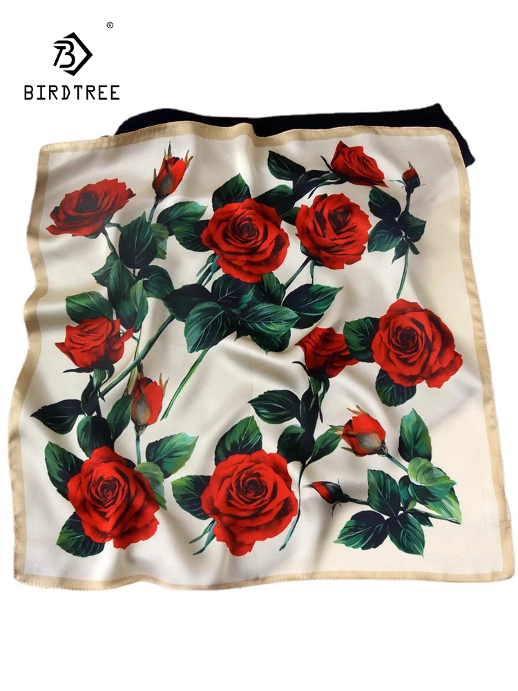 Birdtree-100-Real-Silk-Romantic-Temperament-Red-Rose-Scarf-Mom-s-Gift ...