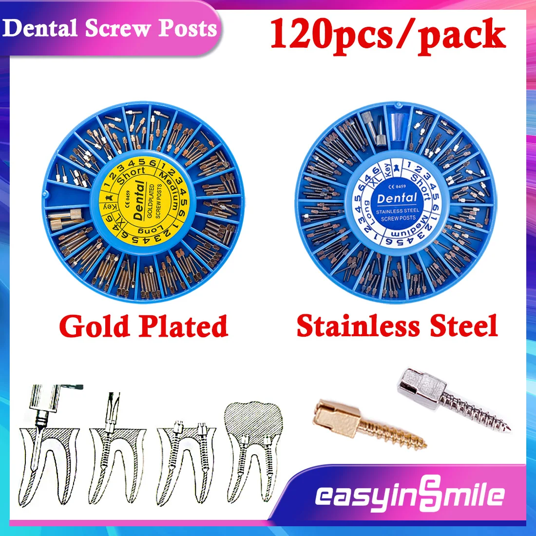 EASYINSMILE-120Pcs-pack-Dental-Root-Canal-Conical-Screw-Posts-Assorted ...