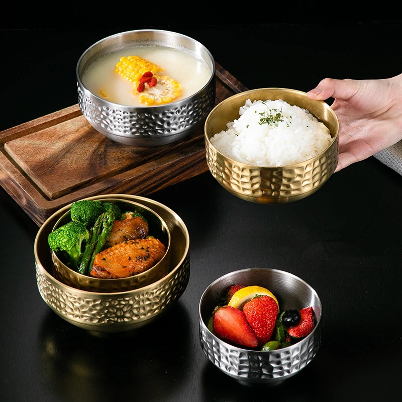 Creative-Stainless-Steel-Hammered-Bowl-Korean-Double-layer-Rice-Bowl ...