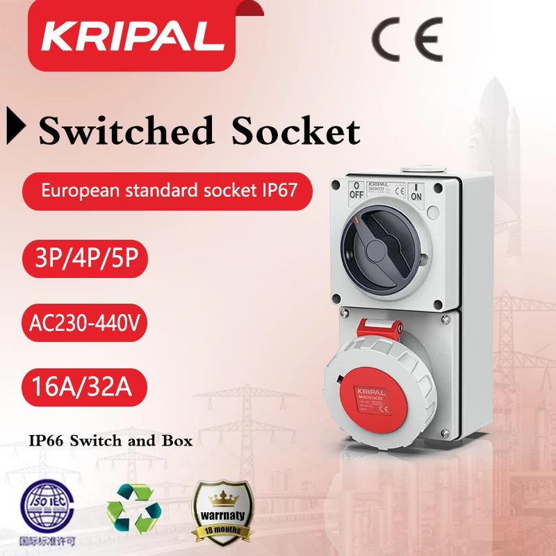 Free-Shipping-Kripal-IP67-Waterproof-CEE-Socket-32a-3pin-Outlet-Socket ...