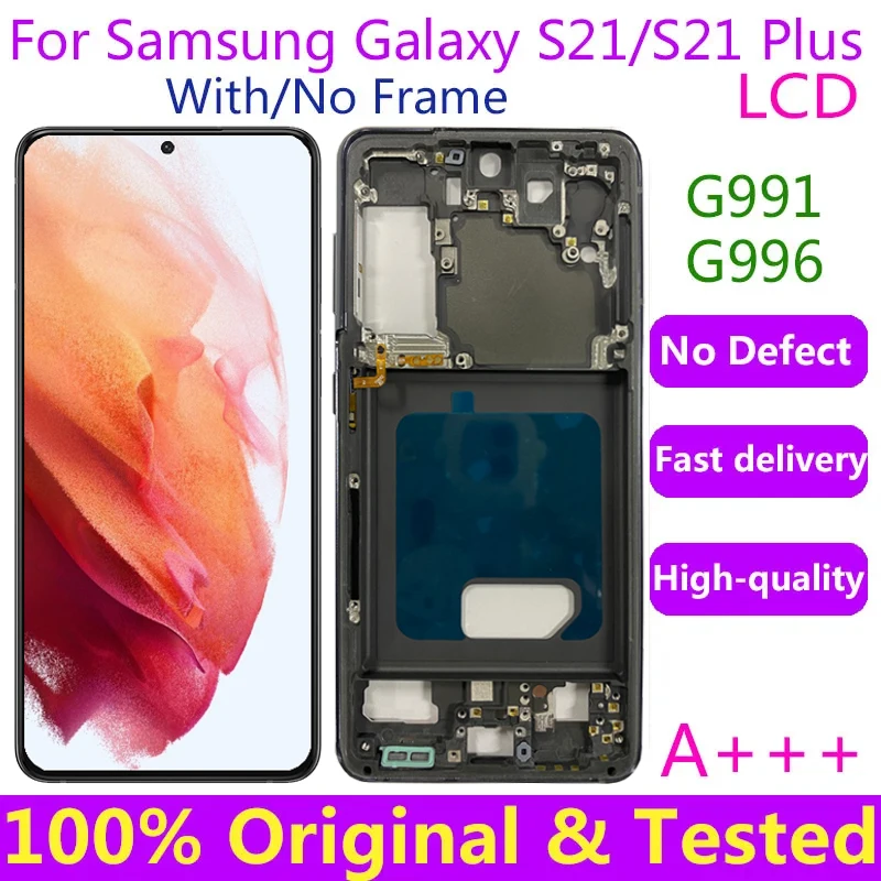 Original Frontal LCD For Samsung Galaxy S21 G991 G990F with Frame Display Touch Screen Digitizer ...
