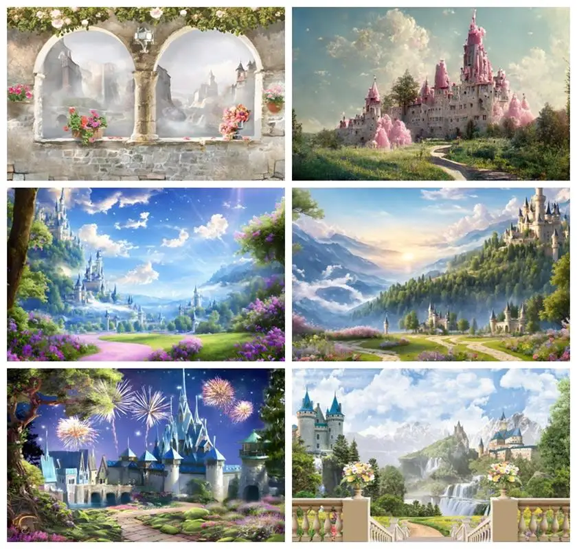 Laeacco-Fantasy-Garden-Backdrop-Fairy-Tale-European-Castle-Wonderland ...