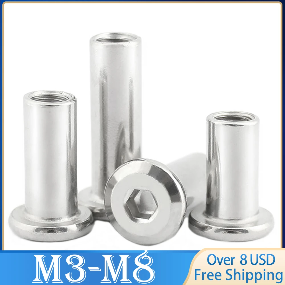 2/20pcs M3 M4 M5 304 Stainless Steel Large Flat Hex Hexagon Socket Head Furniture Rivet ...